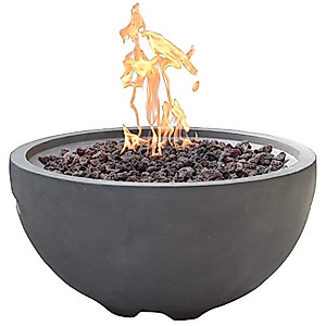 Modeno Nantucket Outdoor Fire Pit Table 27 Inches Round Firepit Concrete Patio Heater Electronic Ignition Backyard Fireplace Cover Lava Rock Included Natural Gas