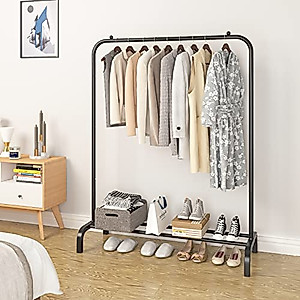 MOYIPIN Metal Clothing Rack, Single Rod Portable Garment Rack for Hanging clothes, Cloths Rack for Bedroom, Balcony 43.31inch, Black
