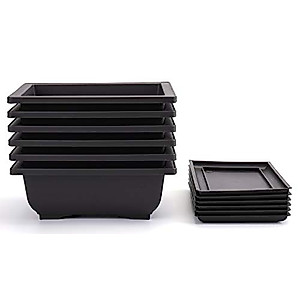 Yesland 24 Pcs Bonsai Training Pots of 6-1/2 Inch - Classic Deep Humidity Trays with Built in Mesh - Plastic Square Pot for Plants, Flowers, Herbs, African Violets & Seed Nursery