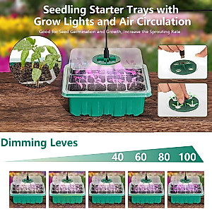 TVTUTPWY Seed Starter Tray with Grow Light, 5 Pack Plant Germination Kit with Timer Setting & 5 Dimmable Levels, Humidity Adjustable Greenhouse Trays with Domes for Seeds Growing Starting