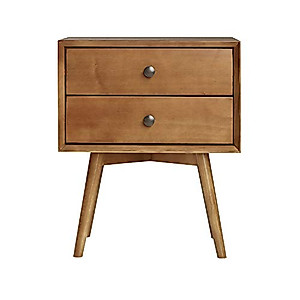 Walker Edison Mid Century Modern Wood Nightstand Side Table, 1 Drawer, Caramel & Mid Century Modern Wood Nightstand Side Table Bedroom Storage Drawer Bedside End Table, 2 Drawer, Caramel