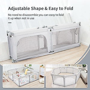 Baby Playpen Foldable 79x59 Playpen for Babies and Toddlers, Adjustable Play Pen for Toddlers 1-3 Baby Fence Baby Play Yards for Indoor & Outdoor Baby Gate Playpen with Packing Bag, Light Grey