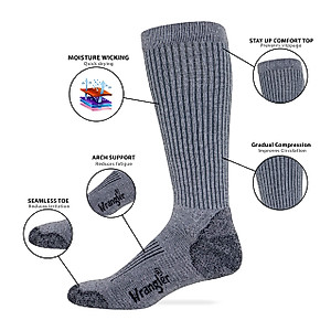 Wrangler Mens Ultra Dri Compression Seamless Toe Tall Boot Socks 3 Pair (as1, alpha, l, regular, regular, Coyote)