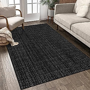 Nailttos Washable Living Room Rug 4' x 6', Woven Cotton Black Rug for Bedroom, Machine Washable Low-Plie Kitchen Mat Woven Rug for Bedroom Playroom Dining Room