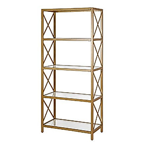 Celine 30'' Wide Rectangular Bookcase in Brushed Brass