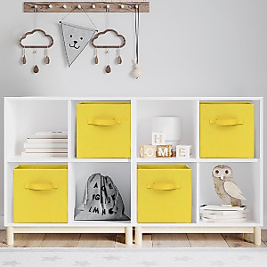 11x11 Collapsible Storage Bins, Cubby Storage Boxes with Handles for Organizing Shelf Closet, Home Decor, 2 Pack, Yellow