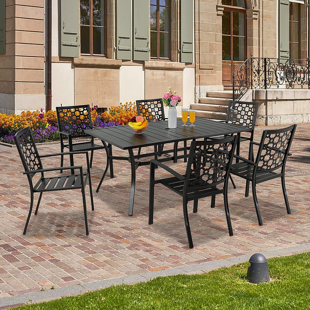 MEOOEM Patio Dining Chairs 6PC Outdoor Metal Stackable Arm Chairs, Backyard Garden Chair, Black