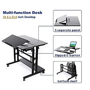 Zytty Portable Standing Desk, Small Standing Desk with Wheels Standing Laptop Desk Mobile Standing Desk for Home Office Adjustable Standing Desk, Stand Up Computer Desk Rolling Laptop Cart, Black