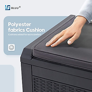 BLUU 100 Gallon Outdoor Storage Box Deck Bench with Cushion for Outdoor Pillows, Pool Toys, Garden Tools and Sports Equipment | Waterproof Cabinet | Lock Included