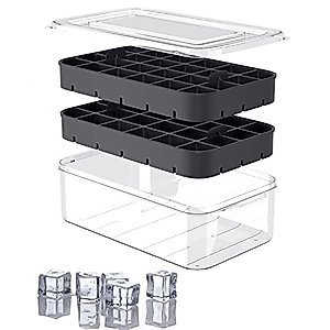 Ice Cube Tray with Lid and Bin, ROTTAY Ice Trays for Freezer, Easy-release 48 Small Nugget Silicone Ice maker with Ice Bucket, Ice Cube Storage Container Set for Chilled Drink, Cocktail and Smoothie