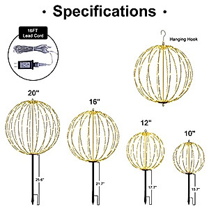 LIGHTSHARE 12IN 96LED Light Ball Yard Decoration Pathway Lights Sphere Light with Fold Flat Metal Frame Indoor Outdoor Waterproof Garden Lights