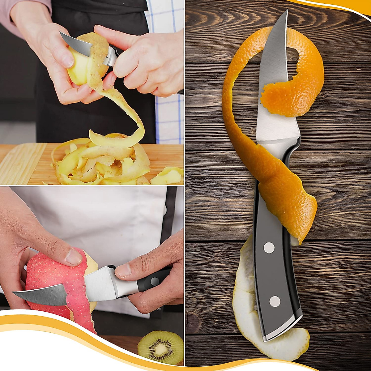 Paring knives, 2.5 cm beak beak fruit knife, vegetable knife made of German stainless steel, extremely hard sharp blade, hand-polished, ergonomic ABS handle