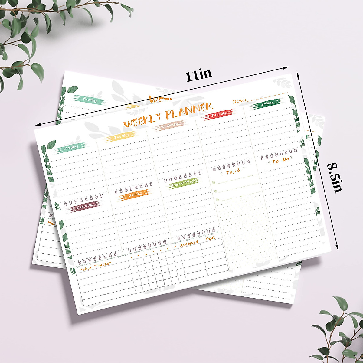 Weekly Planner Notepad - Undated Tear-Off Desk Notepad for To Do List, Notes and Habit Tracker -52 Thick Pages Weekly Calendar for Work Goals Daily Schedule, 8.5 x 11”