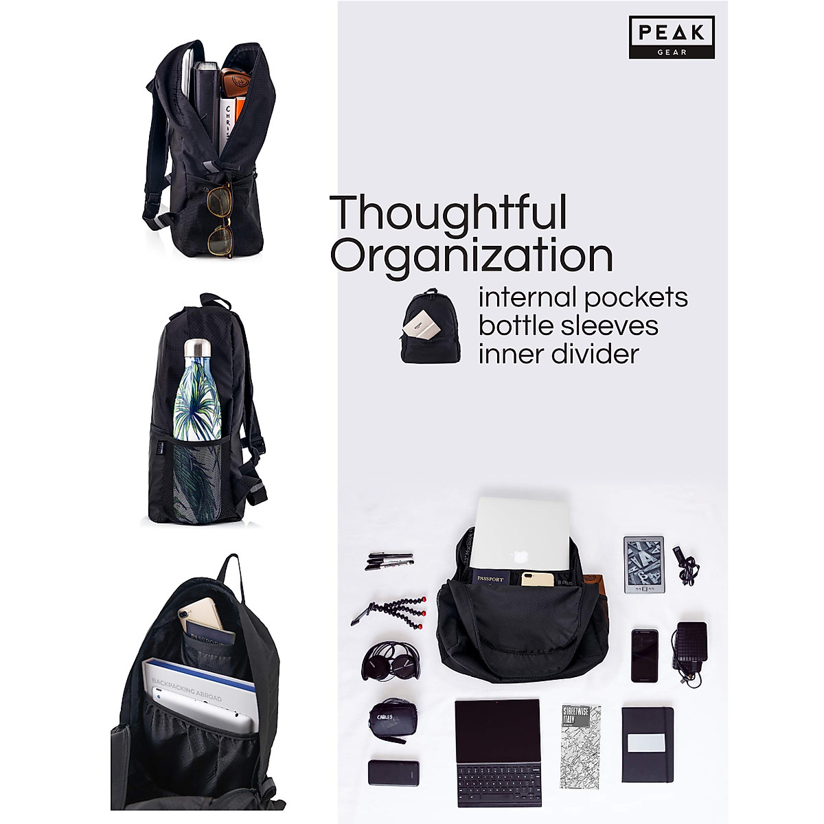 Peak Gear Foldable Backpack - Compact Packable Day Pack - Includes Lifetime Lost & Found ID