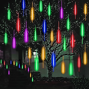 Falling Rain Drop 30cm 8 Tubes 240 LED Waterproof Outdoor Christmas Lights Cascading Icicle String Light for Indoor Outdoor Wedding Garden Tree Home Decor, Multicolor
