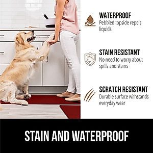 Gorilla Grip Set of 2 Anti Fatigue Cushioned Waterproof, Stain and Scratch Resistant Kitchen Floor Mats, Ergonomic Standing Office Desk Mat, Supportive Padded Memory Foam Rugs, 17x24 + 17x48, Red