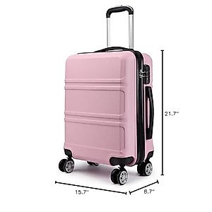Kono 20'' Carry on Luggage Lightweight with Spinner Wheel TSA Lock Hardside Luggage Airline Approved Carry on Suitcase Pink