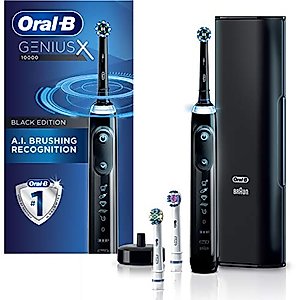 Oral-B GENIUS X Electric Toothbrush with 3 Oral-B Replacement Brush Heads and Toothbrush Case, Black