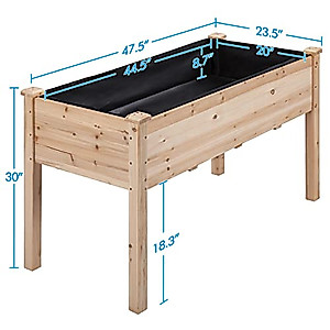 Yaheetech Raised Garden Bed 48x24x30in Elevated Wooden Planter Box with Legs Standing Growing Bed for Gardening/Backyard/Patio/Balcony