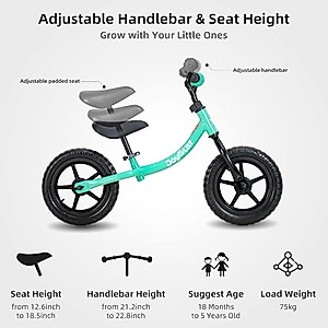 JOYSTAR 12 Inch Balance Bike for 18months, 2, 3, 4, and 5 Years Old Boys and Girls - Lightweight Toddler Bike with Adjustable Handlebar and Seat - No Pedal Bikes for Kids Birthday Gift