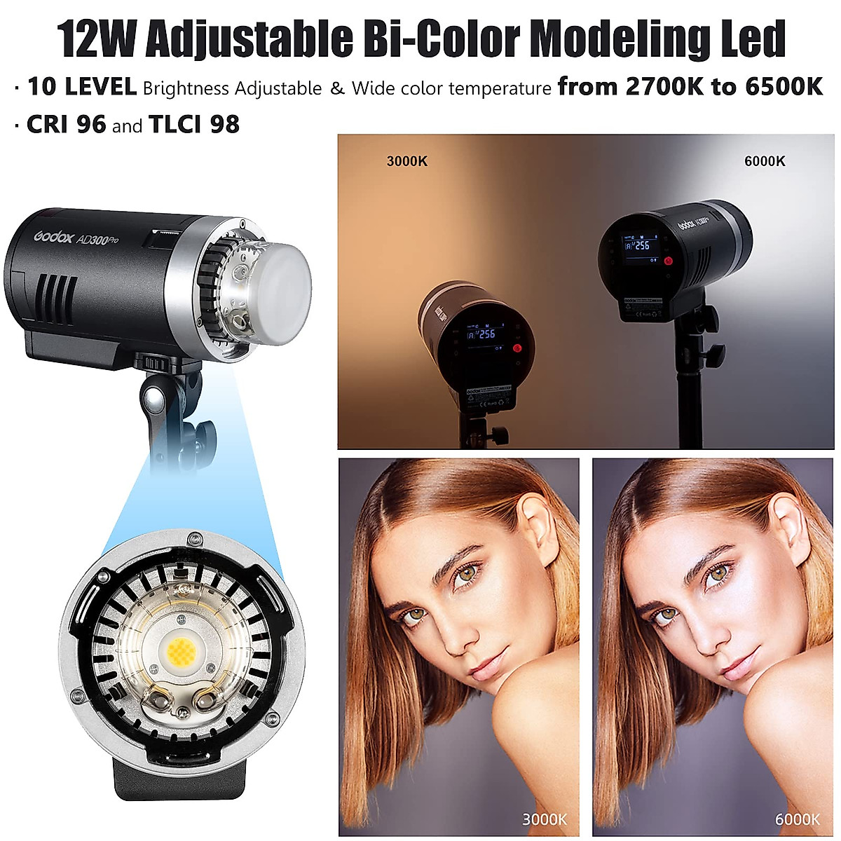 GODOX AD300Pro Outdoor Flash Strobe Monolight, 300Ws 2.4G TTL HSS 1/8000s Portable Flash Speedlight with Bi-Color Modeling Lamp and Recharagable Lithium Battery for Photography Outdoor Shooting