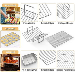 Roasting Pan, Deedro 17*13 Inch Stainless Steel Turkey Roaster with Rack - Deep Broiling Pan & V-shaped Rack & Flat Rack, Non-toxic & Heavy Duty, Great for Thanksgiving Christmas Roast Chicken Lasagna