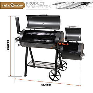 Sophia & William Heavy-Duty Charcoal Outdoor Smoker Grills, Extra Large Offset Smoker (941 SQ.IN. Cooking Area), Charcoal Grill & Smoker Combo for BBQ Patio Cooking