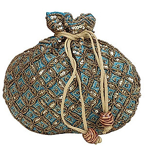Indian sequence Potli Bag/wedding purse/jewelery purse for girls & women (Dark Cyan)
