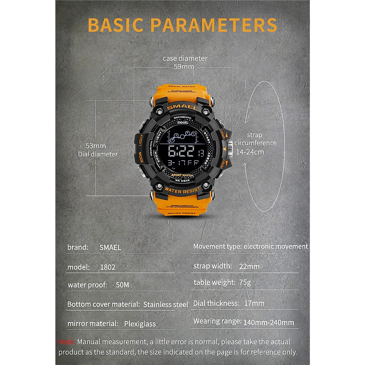 AIMES Men’s Sport Watches Military Outdoor Sports Digital Watch Waterproof Tactical Army Wristwatch Fashion Casual Watches (A-Orange)