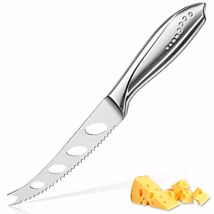 WELLSTAR Cheese Knife, Serrated Tomato Knife 5 Inch Sharp High Carbon Stainless Steel Blade for Cutting All Cheese Types – Silver