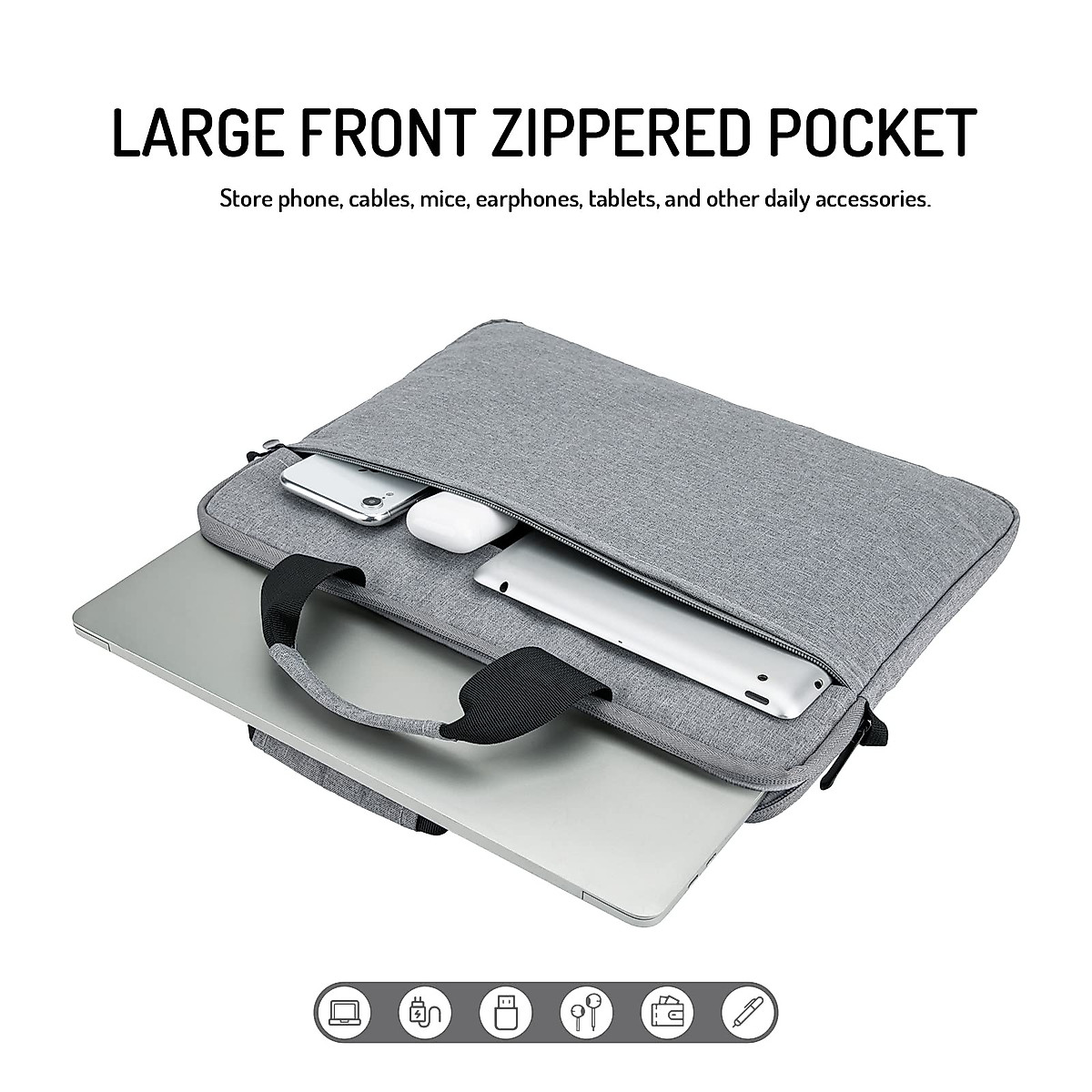 MicaYoung 14-15 Inch Laptop Shoulder Messenger Bag Carrying Case Briefcase Slim Protective Computer Sleeve with Handle Strap Pocket for MacBook Acer ASUS HP Surface Dell Chromebook, Gray