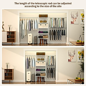 Homde Closet Organizer System Wall Mounted + Closet Organizer Storage System with 2 Storage Drawers and 3 Expandable Stainless Steel Hanger Rods