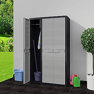 Storage Cabinet, Indoor Outdoor Home Easy to Install Floor Storage Cabinet with 4 Adjustable Shelves for Patio/Tool/Garage/Organization