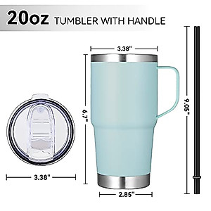 VEGOND 20 oz Tumbler with Handle Lid and Straw, Stainless Steel Insulated Travel Coffee Mug Spill Proof Double Wall Metal Tumbler Cup Keeps Drink Hot and Cold, Mint Green 1 Pack