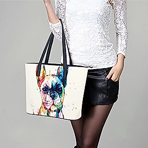 Womens Handbag Dog French Bulldog Leather Tote Bag Top Handle Satchel Bags For Lady