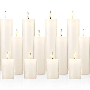 4 Sets 12 Pieces Ivory Pillar Candles Dripless Unscented Candles Paraffin Wax Tall Candles for Relaxation Wedding Spa Birthday Holiday Bath Party Restaurant Home Decor, 2'' x 3'', 2'' x 6'', 2'' x 9''