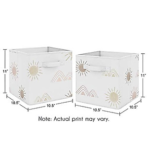 Sweet Jojo Designs Boho Desert Sun Foldable Fabric Storage Cube Bins Boxes Organizer Toys Kids Baby Childrens - Set of 2 - Blush Pink Mauve Gold Taupe Bohemian Watercolor Mountains Southwest