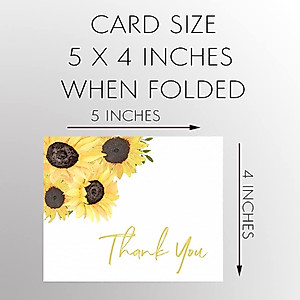 Sunflower Thank You Cards Bridal Shower Wedding Autumn Fall Summer Yellow Flowers Country Thanks Folding Notes (24 count)