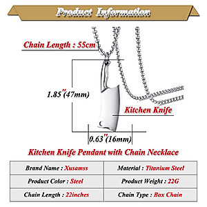 Xusamss Fashion Classic Titanium Steel Kitchen Knife Pendant Chef Necklace,22inches Box Chain