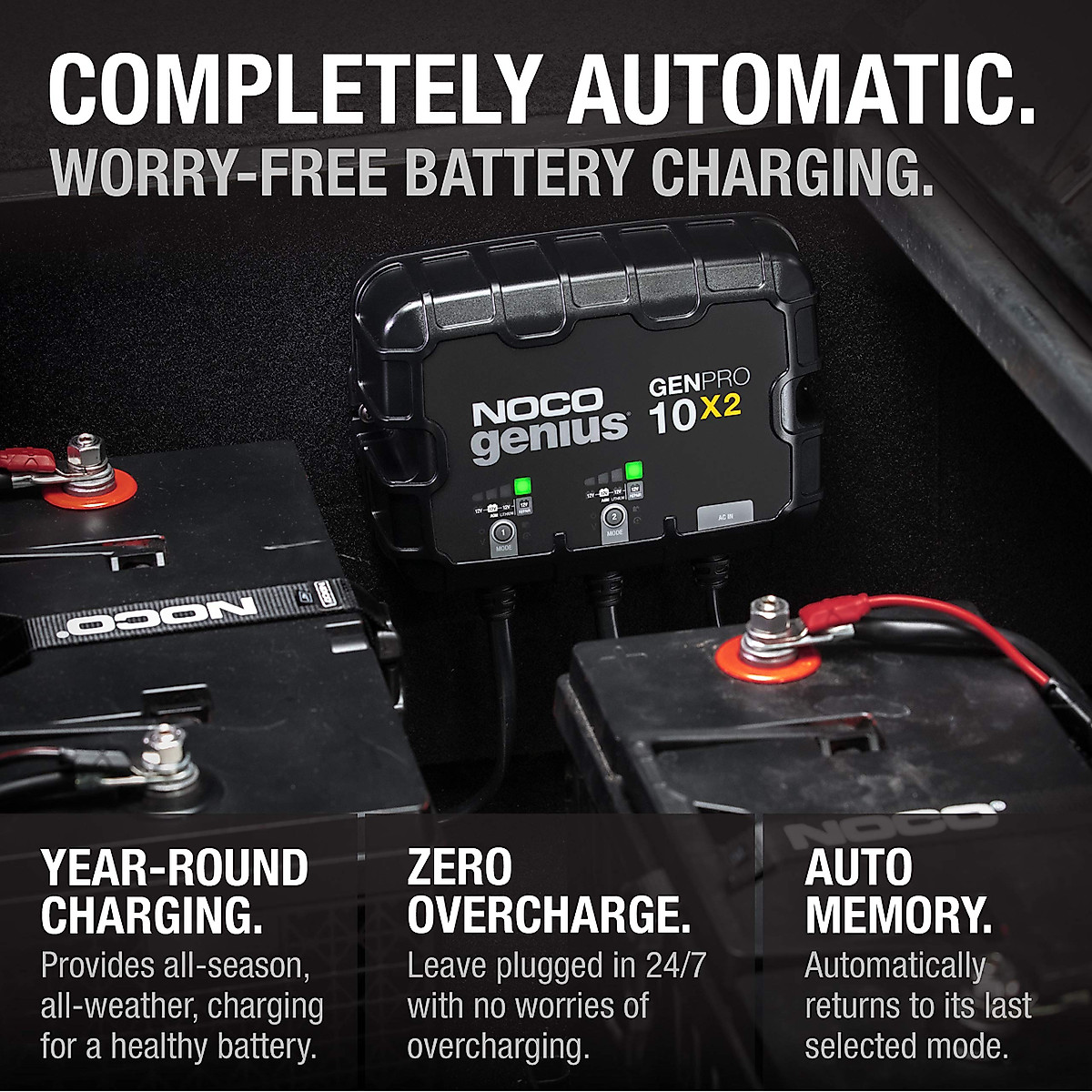 NOCO Genius GENPRO10X2, 2-Bank, 20A (10A/Bank) Smart Marine Battery Charger, 12V Waterproof Onboard Boat Charger, Battery Maintainer and Desulfator for AGM, Lithium (LiFePO4) and Deep-Cycle Batteries