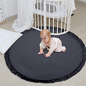 ABREEZE Baby Cotton Play Mat Soft Crawling Mat White Detachable Washable Game Blanket Floor Playmats Kids Infant Child Activity Round Rug Home Room Decor