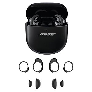 Bose QuietComfort Ultra True Wireless Bluetooth Adjustable Noise Cancelling Earbuds, Spatial Audio, Up to 6 Hours of Play Time, Black Bundle with Alternate Sizing Kit
