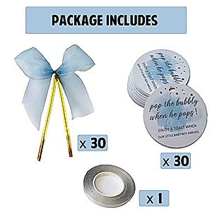 Miatoi Blue Pop It When He Pops Baby Shower Bottle Tags, Pop The Bubbly When He Pops Tags, Boys’ Champagne Baby Shower Favor Label with Bows, Blue Set, 60 Count (Pack of 1) (M-10)