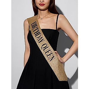 SWEETV Birthday Crowns for Women Gold Birthday Queen Sash and Tiara Set Rhinestone Princess Headband for Birth Day Party Photograph