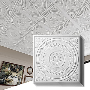 Art3d 12-Pack Drop Ceiling Tiles 2x2 FT, Decorative Easy Install PVC Ceiling Panels for Interior Kitchen Bathroom Basement, 24x24 Inch, White