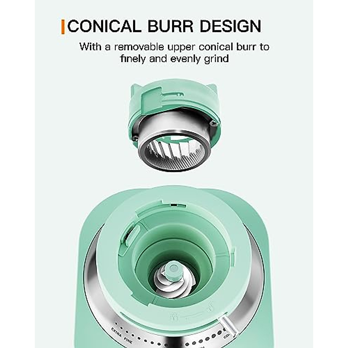 Electric Conical Burr Coffee Grinder, Adjustable Burr Mill with 19 Precise Grind Setting, Stainless Steel Coffee Grinder Electric for Drip, Percolator, French Press, Espresso, Green