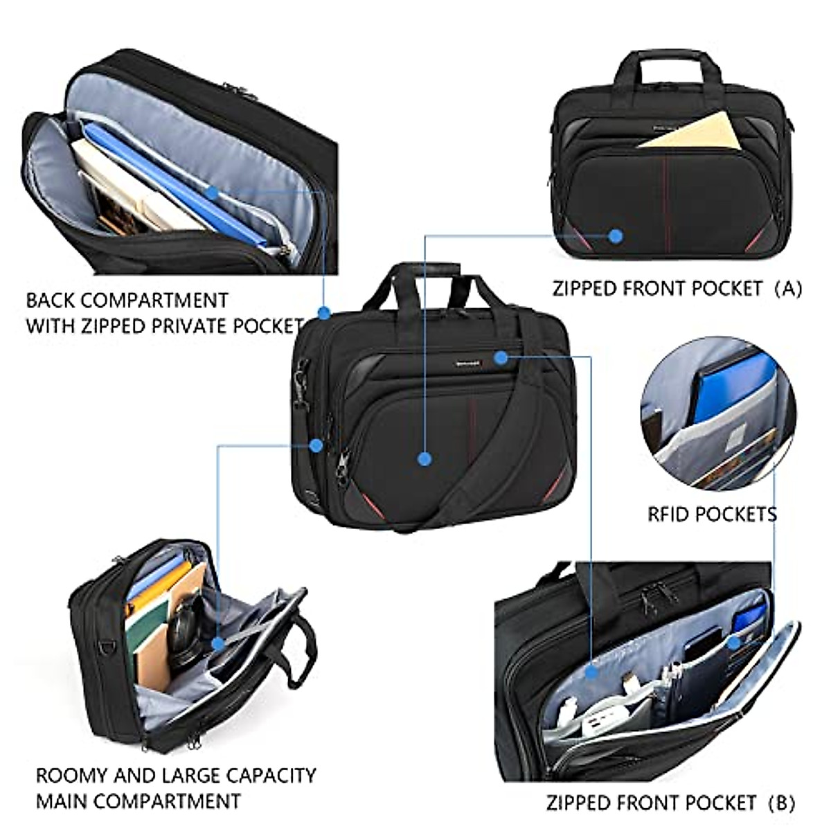 KROSER Laptop Bag 17.3 Inch Premium Laptop Briefcase, Expandable Water Repellent Laptop Shoulder Messenger Bag Durable Computer Case for Business/Travel/Men/Women (Black/Red)