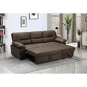 Lilola Home Kipling 99" W Saddle Brown Microfiber Reversible Sleeper Sectional Sofa Chaise
