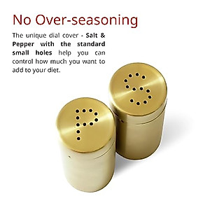 2Pcs Stainl Steel Salt Pepper Salt Pepper Shakers Coarsen - Gold, 8.8X3.8cm