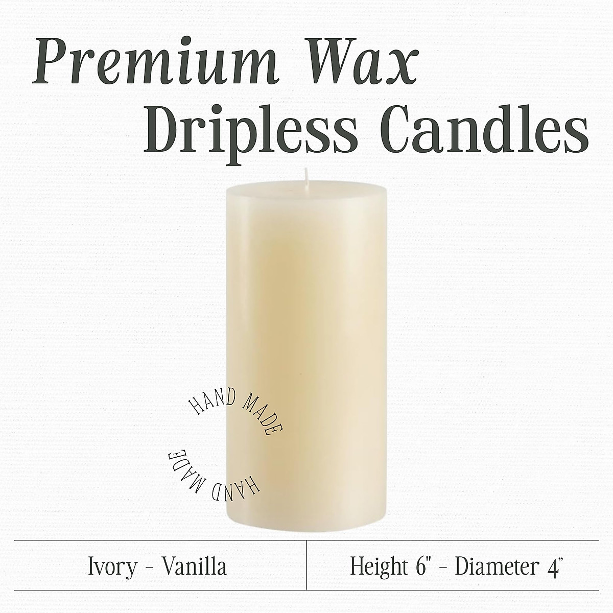 Mister Candle Dripless Vanilla Scented Ivory Pillar Candle Hand Made Vanilla Pillar Candles with Essential Oils for Home Decor, Premium Wax, 100 Hr Burn Time (4x6 inch)